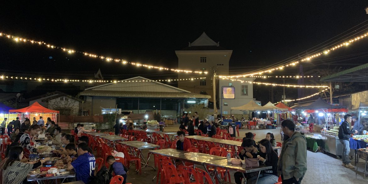 Phonsavan Night Market - local street food, BBQ and hotpot buffet